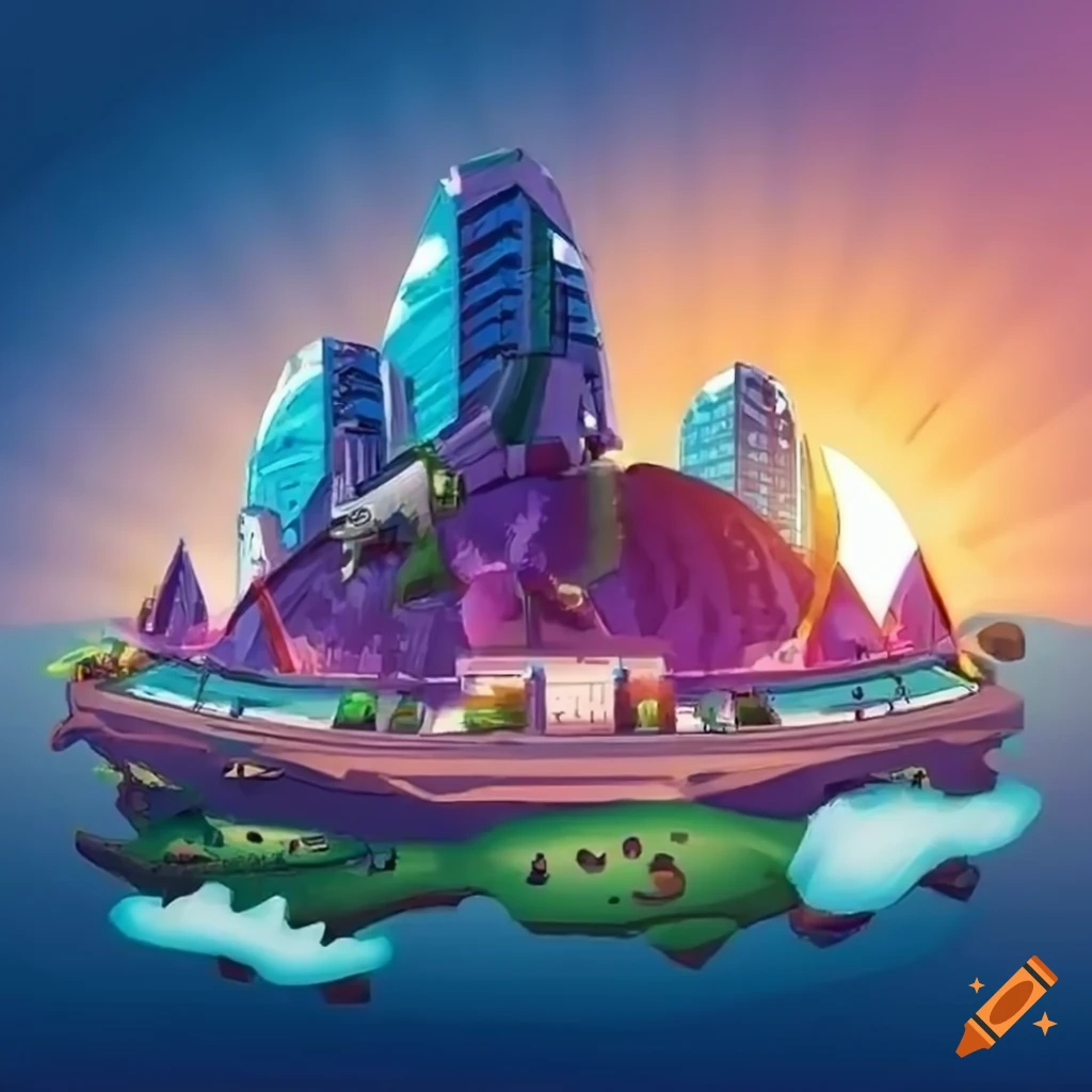 Alien world landscape with unique buildings and vehicles on Craiyon