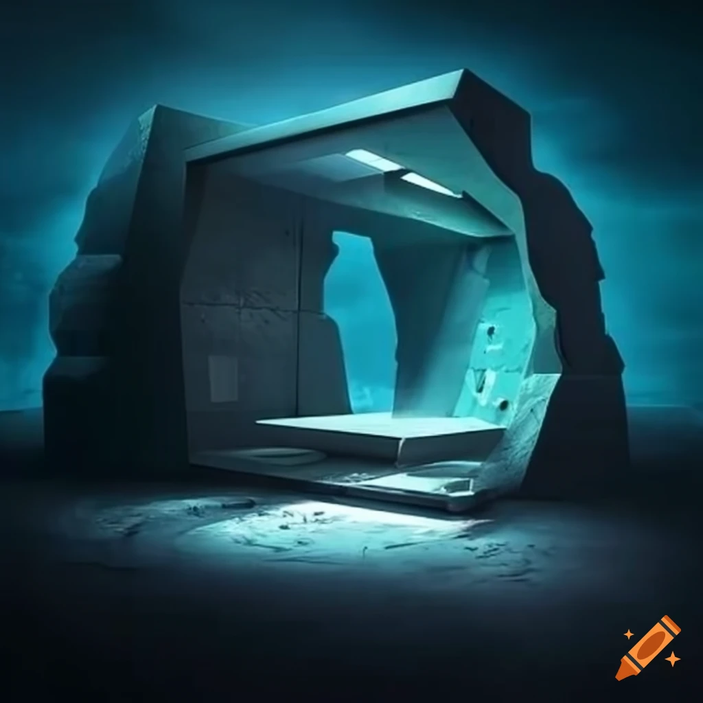 Villain lair built on a small asteroid with minimalist modern ...