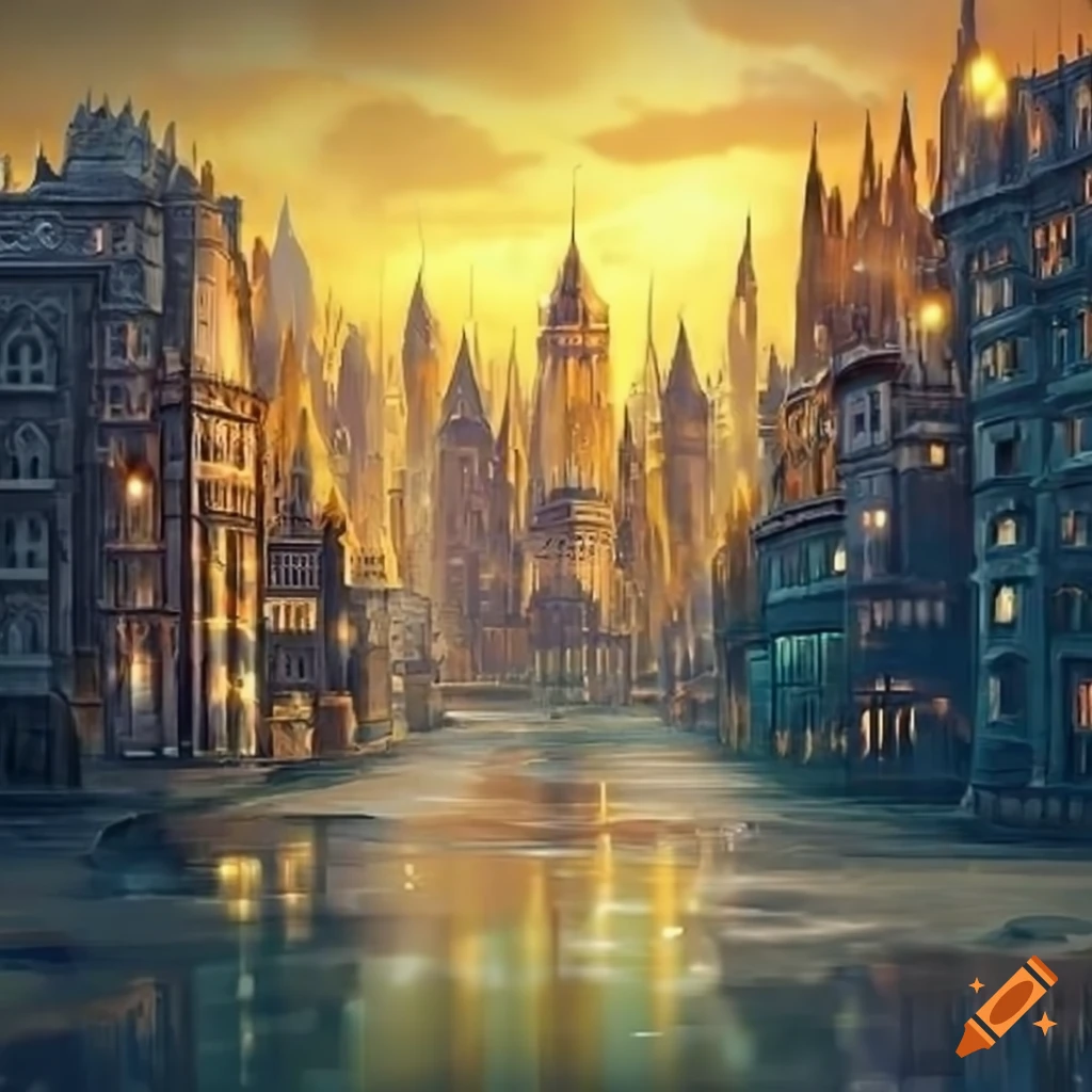 Elegant golden fantasy city landscape on Craiyon