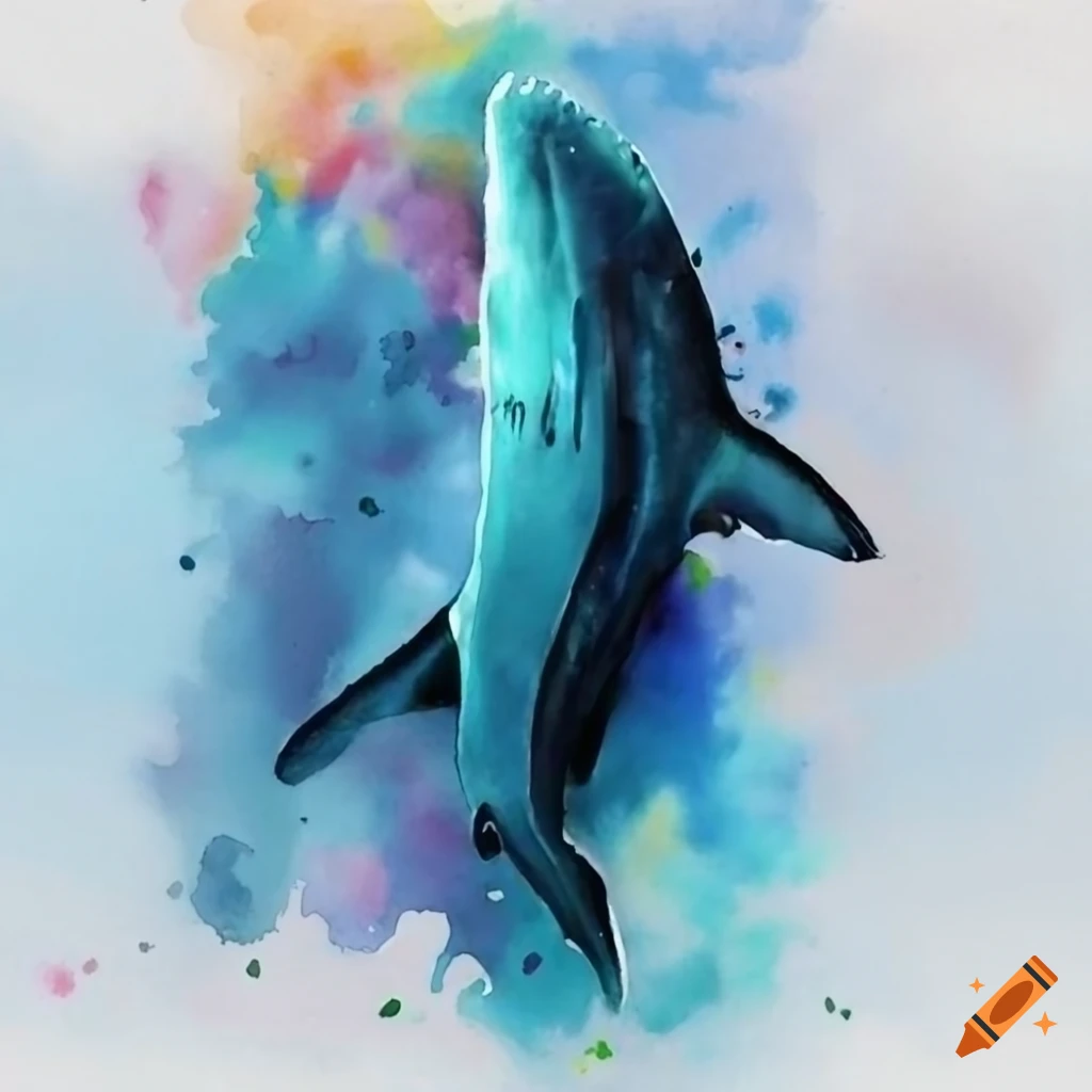 Watercolour painting of a whale shark on Craiyon