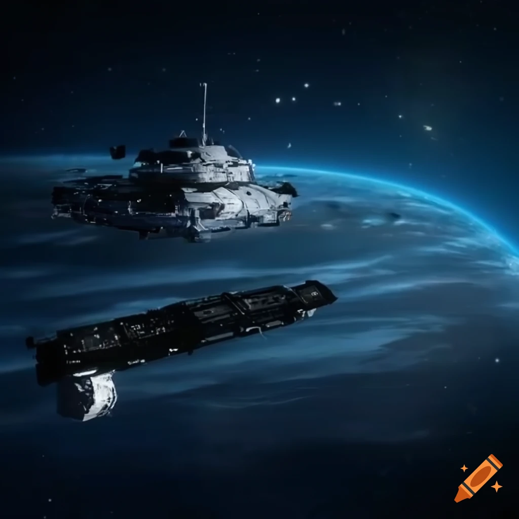 Space ship docking at sci-fi space station near a planet on Craiyon