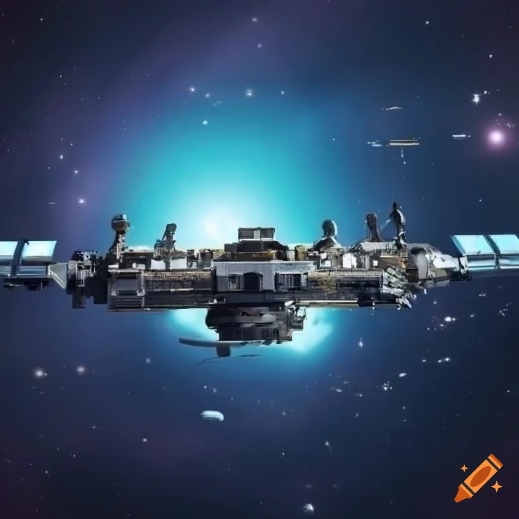 Space ship docking at a sci-fi space station beside a planet on Craiyon