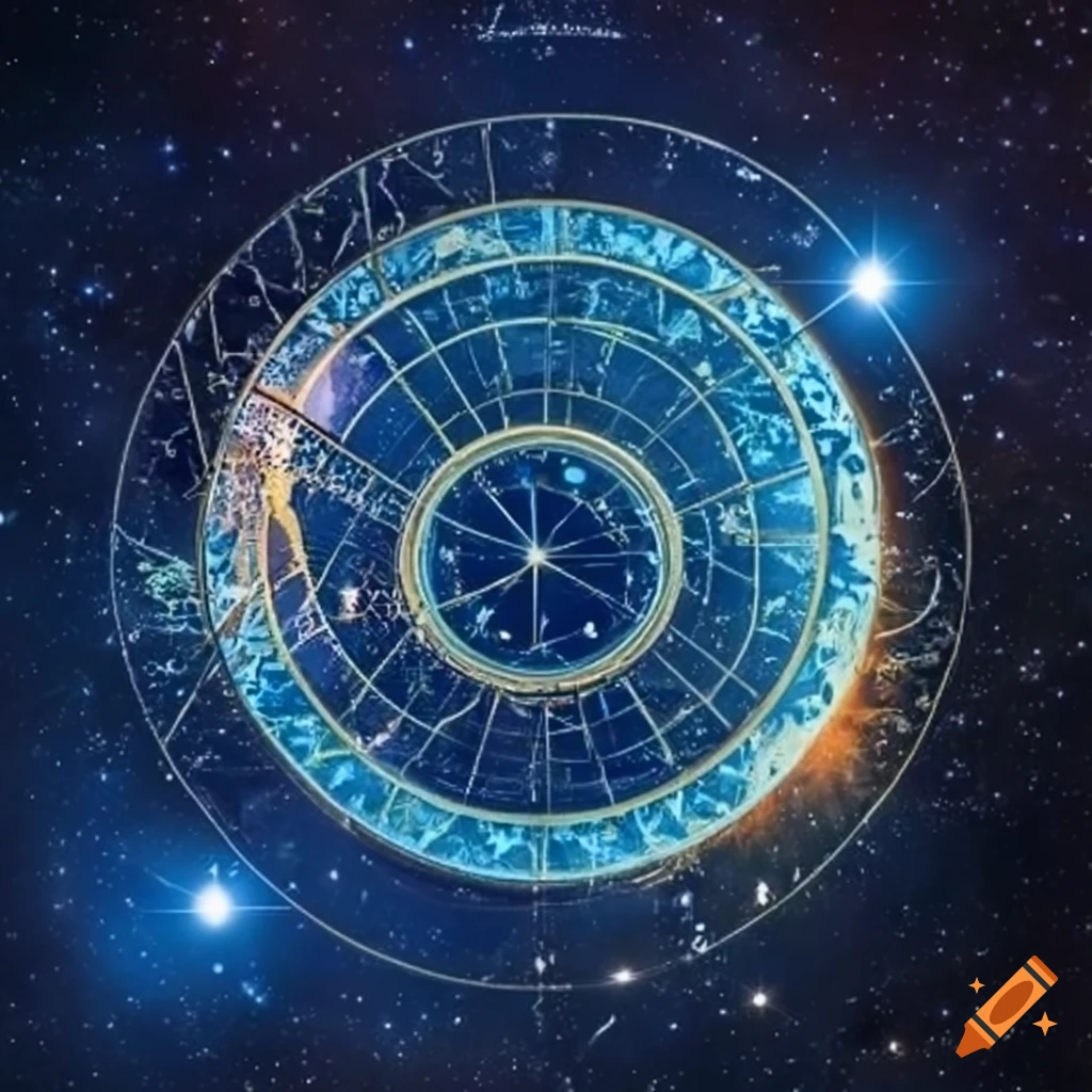 Detailed astronomical chart showing 12 astrological signs and degrees ...