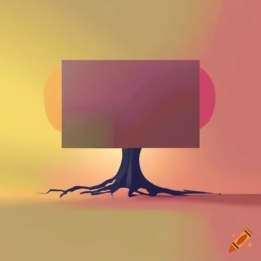 Minimalist abstract art of an oak tree with bright colors and ...