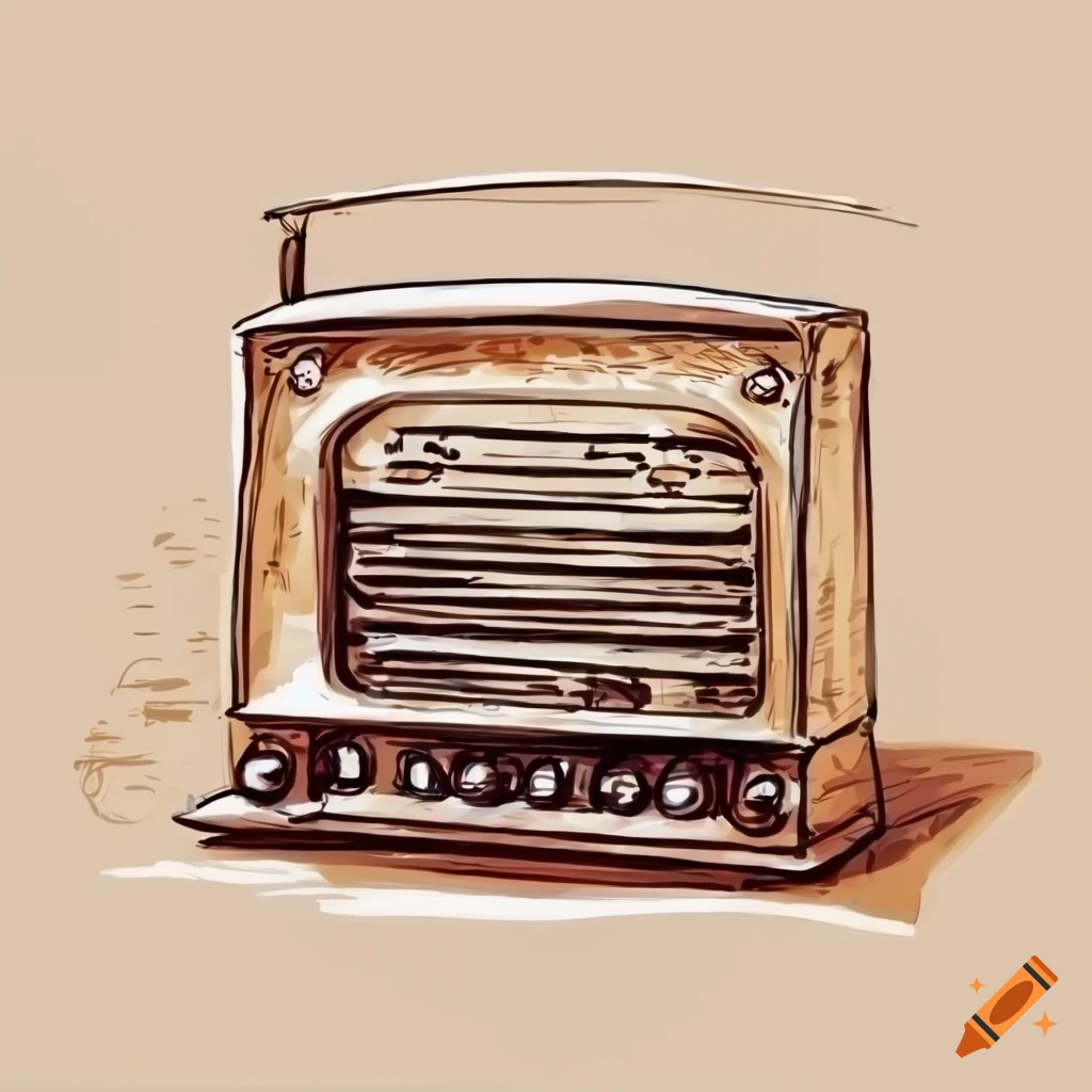 Line sketch of antique radio on a table on Craiyon
