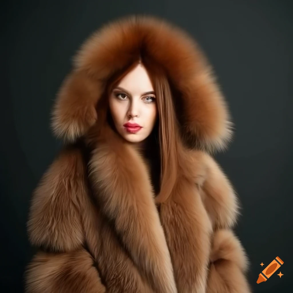 Stylish woman in a fluffy fur coat on Craiyon
