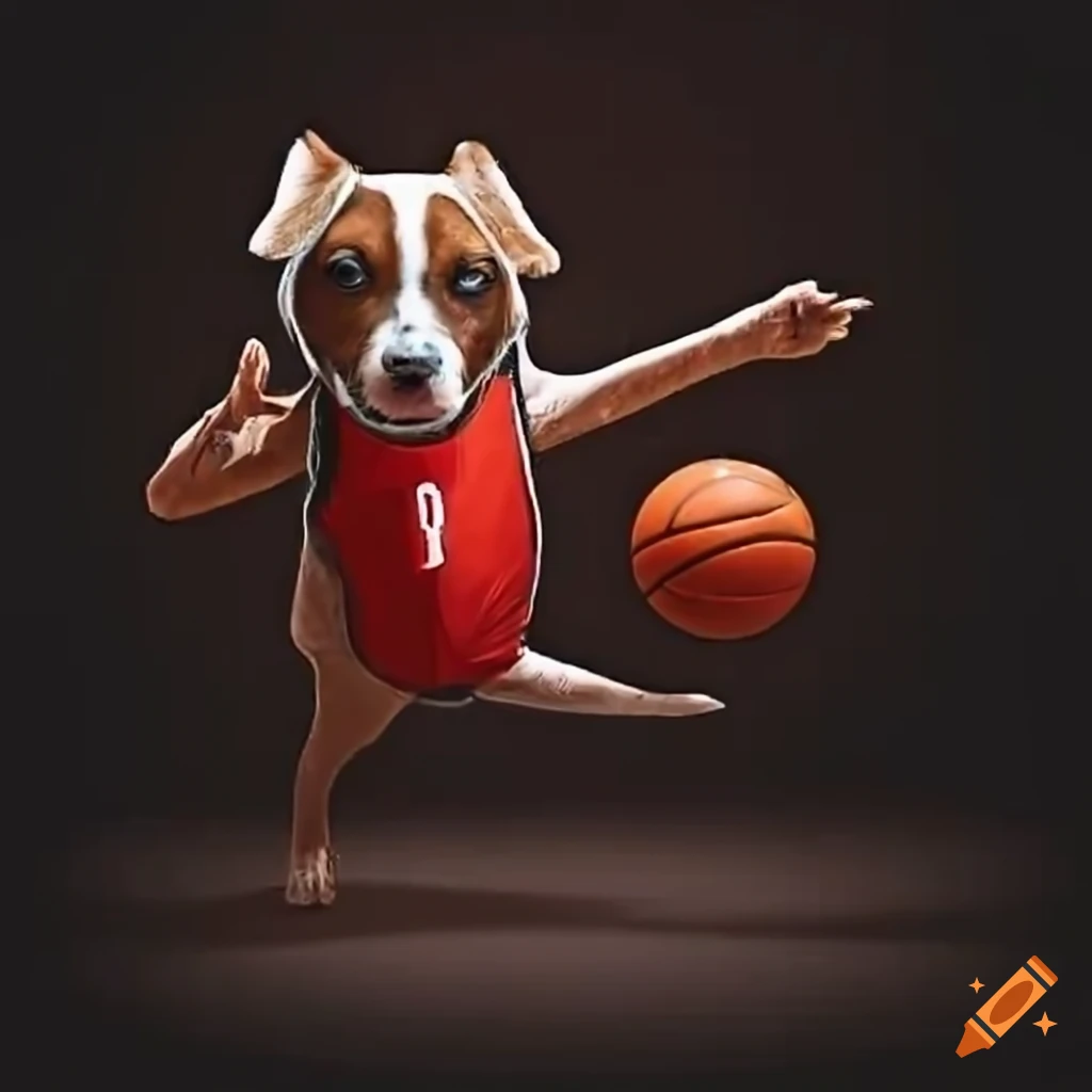 Dog playing basketball on Craiyon