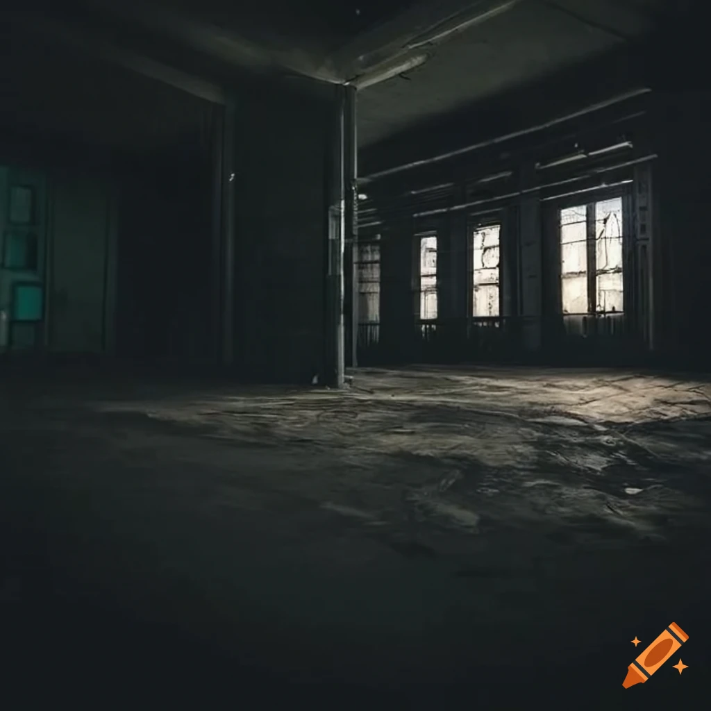 Industrial open spacious liminal building with eerie lighting on Craiyon