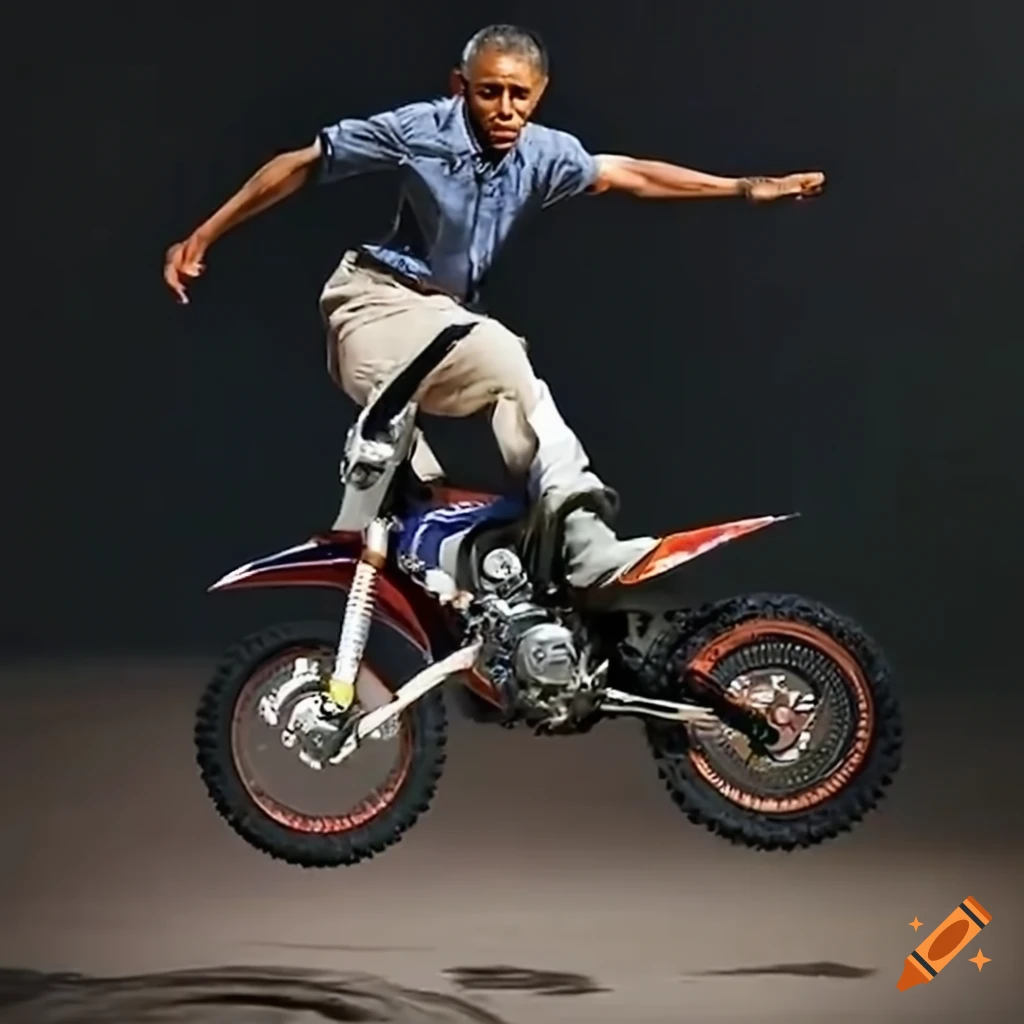 Former president obama doing a dirt bike flip without a helmet on Craiyon