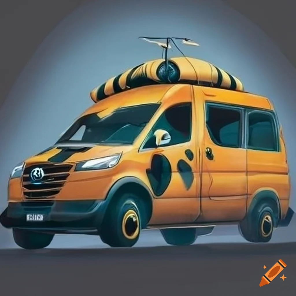 Camping van with bumblebee design on Craiyon