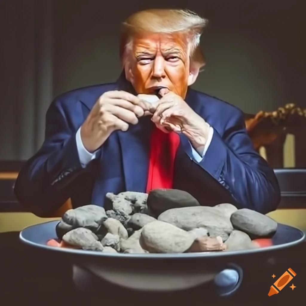 Satirical artwork of a man eating rocks on Craiyon