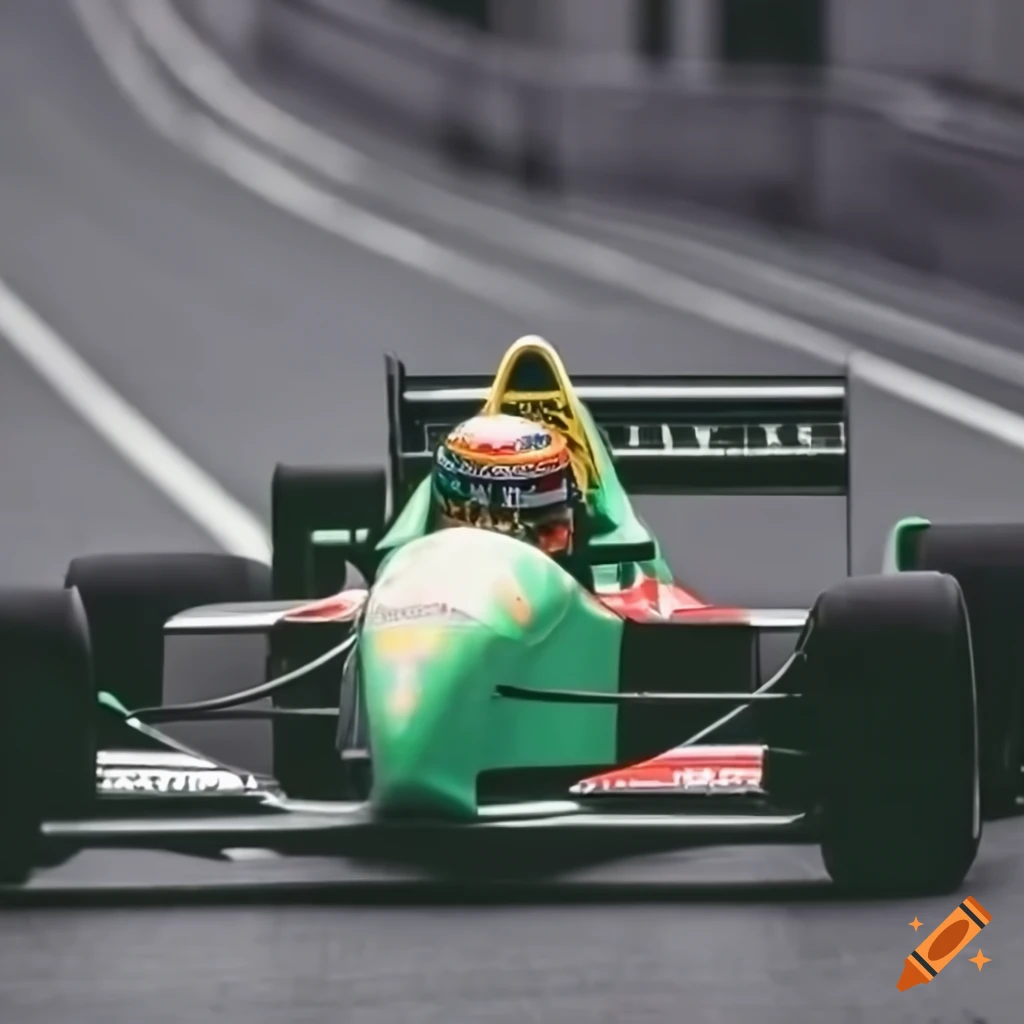 1990s formula 1 race car on city street track with driver on Craiyon