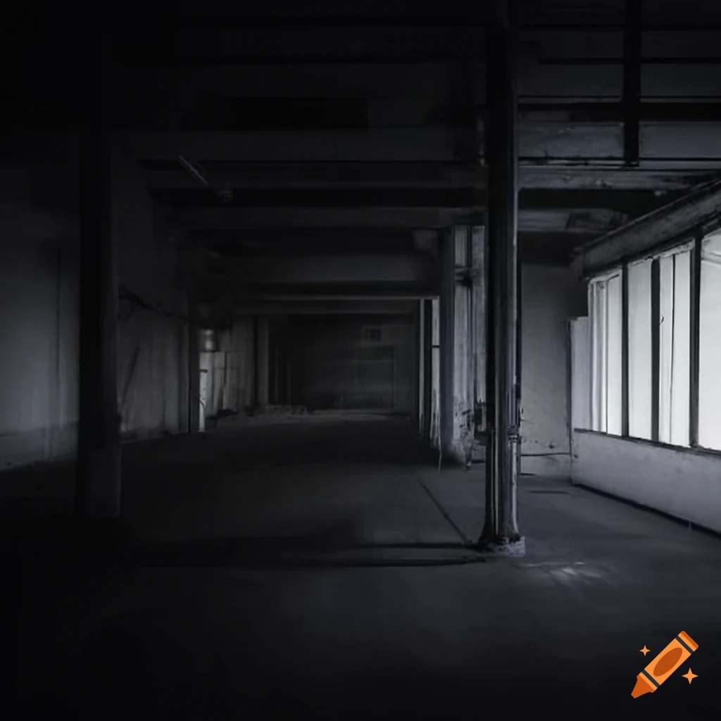 Industrial open spacious liminal building with eerie lighting on Craiyon