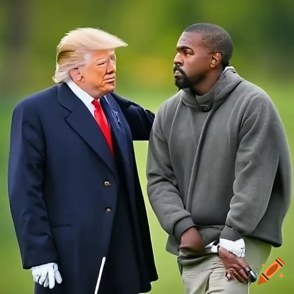 Donald trump and kanye west playing golf together on Craiyon