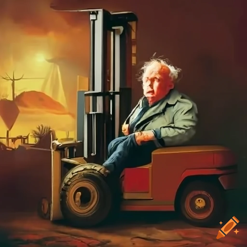 Wilford brimley operating a forklift on Craiyon