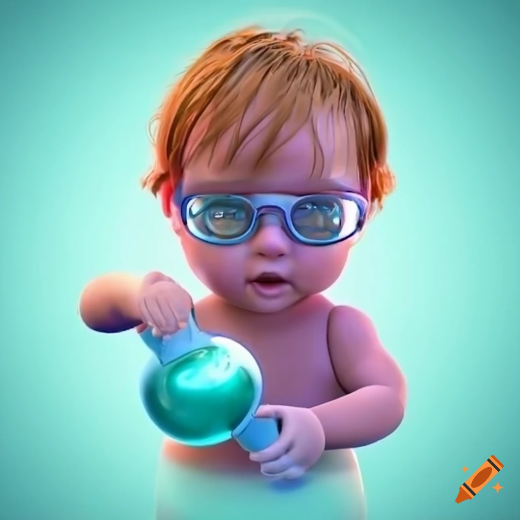 Baby scientist in 3d graphics on Craiyon