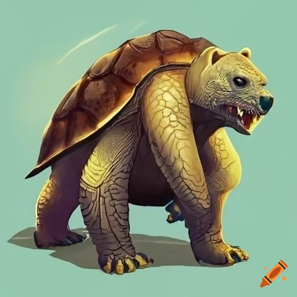 Mythical tortoise-bear hybrid with strong, long legs on Craiyon