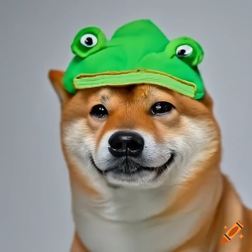 Cute shiba inu in pepe the frog costume on Craiyon