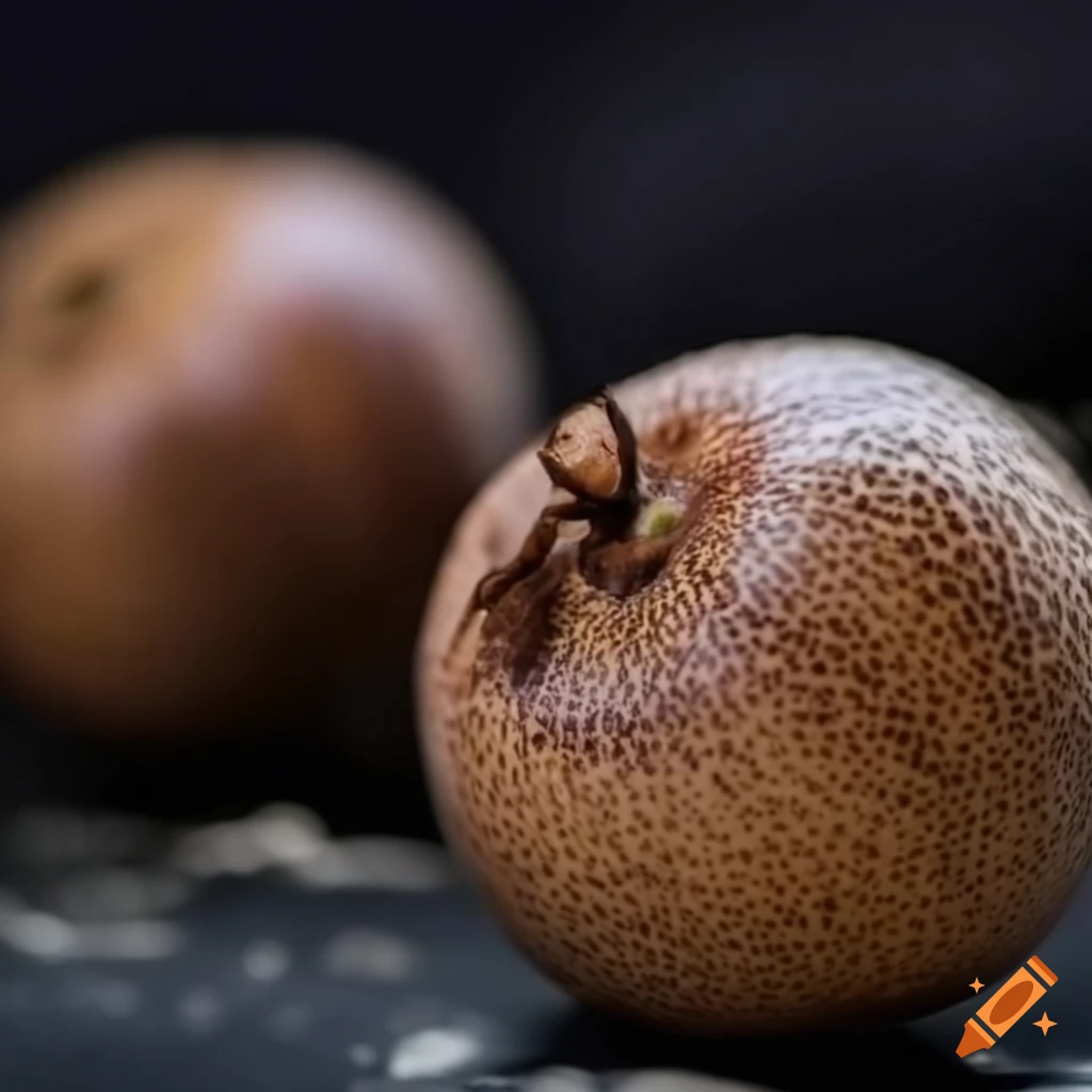 Round brown fruit with white interior on Craiyon