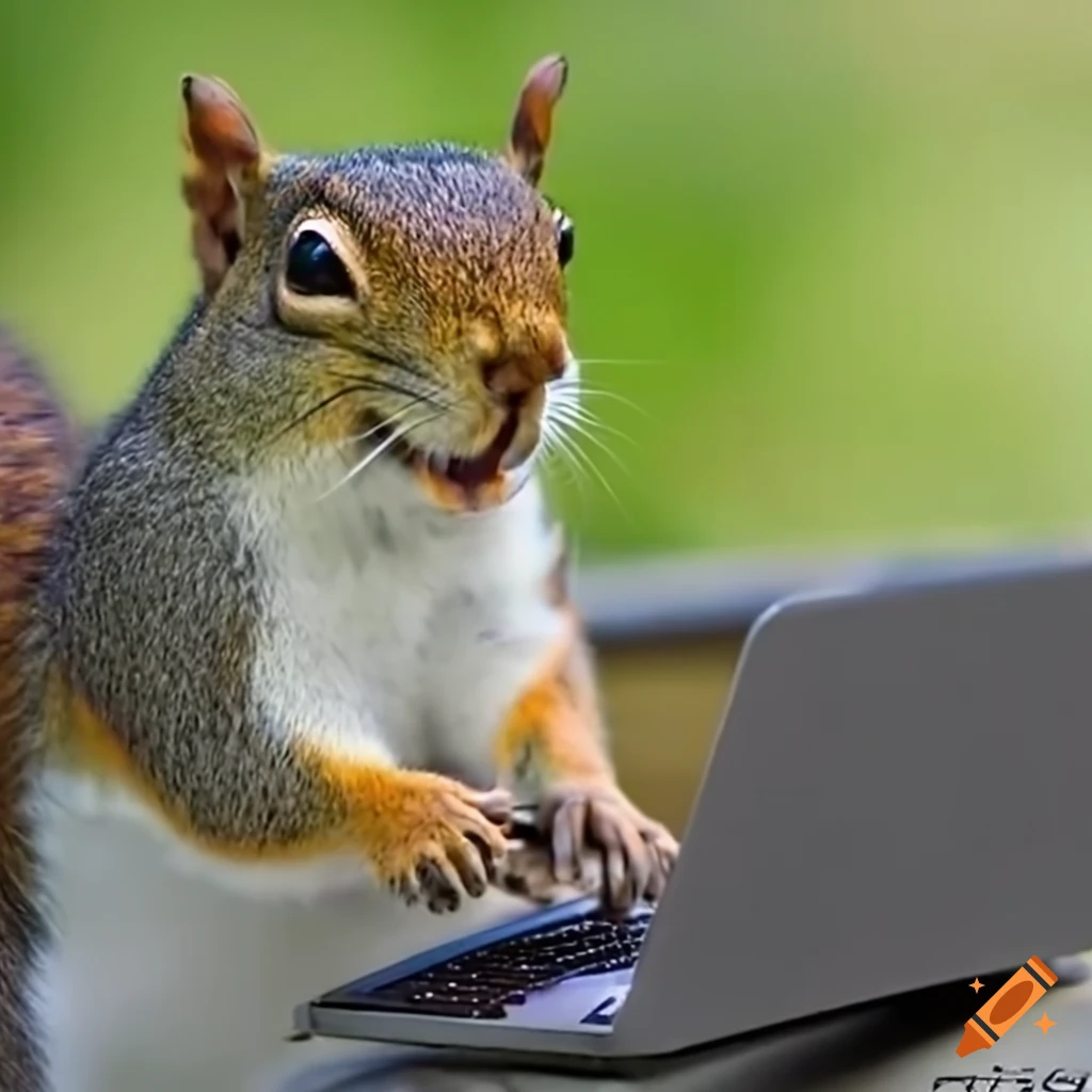 Squirrel saying goodbye with laptop on lap on Craiyon