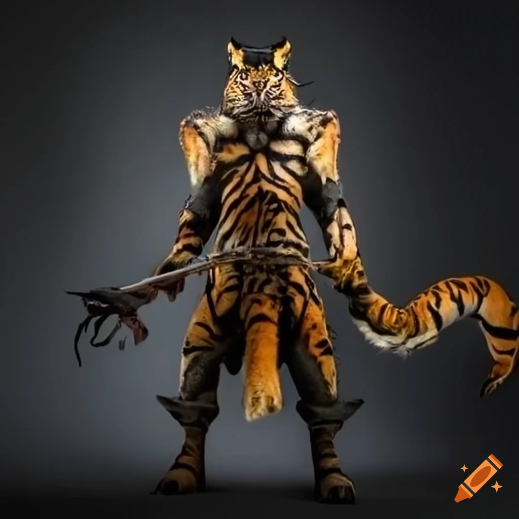 Tiger skinwalker wearing scorpion armor on Craiyon