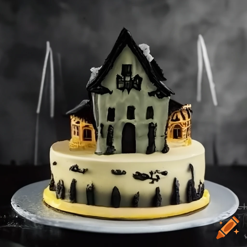 Haunted house birthday cake on Craiyon