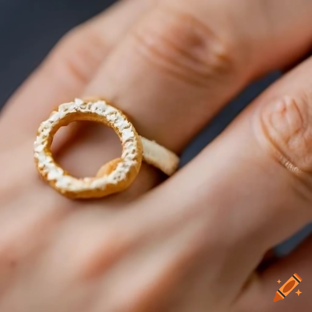 Finger wearing a cookie ring in a commercial photography setting on Craiyon