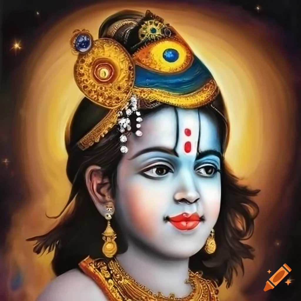 Celestial male god krishna in universal form painting on Craiyon