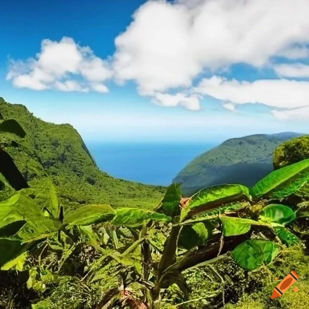L'illustration d'une paysage idyllique de l'île de la Réunion avec ...