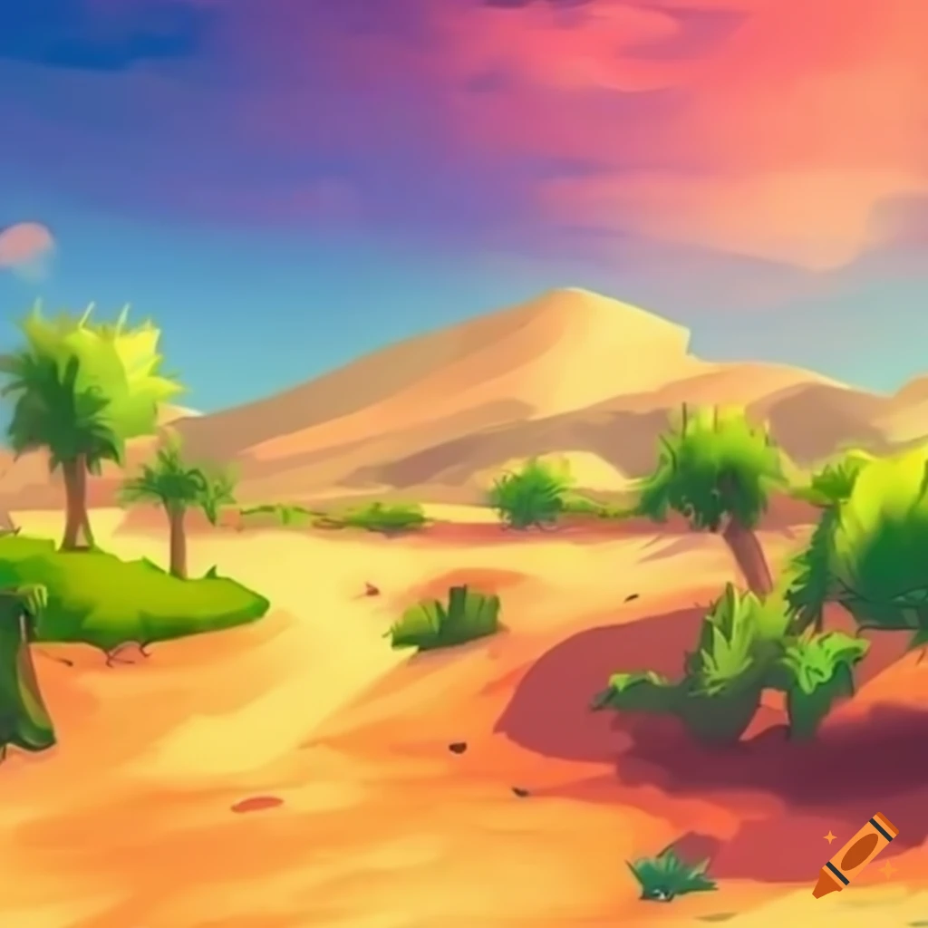Pokemon desert oasis detailed background on Craiyon