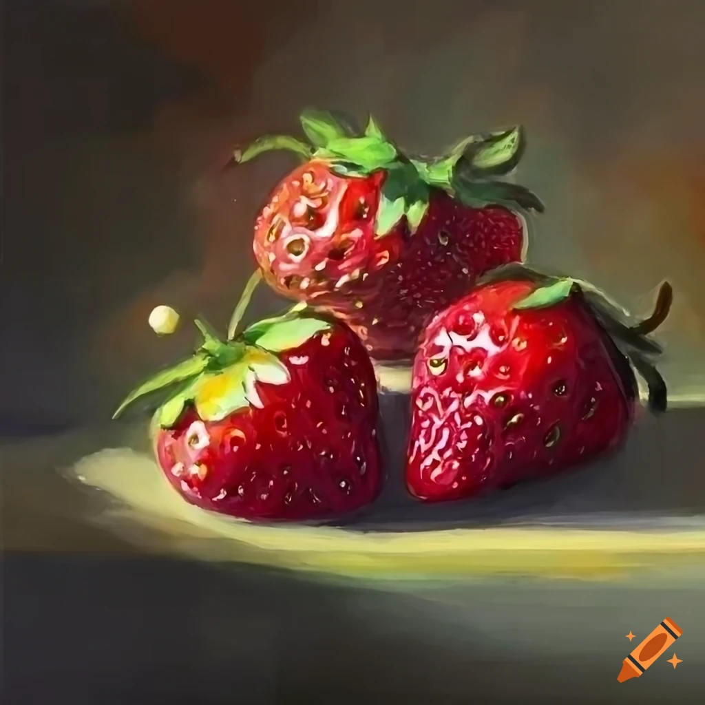 Monet's strawberries still life painting with captivating lighting and ...