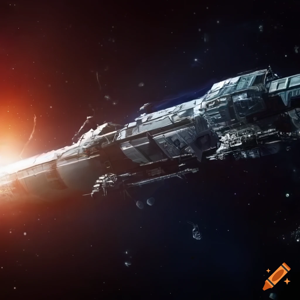 Space ship docking at a sci-fi space station next to a planet on Craiyon