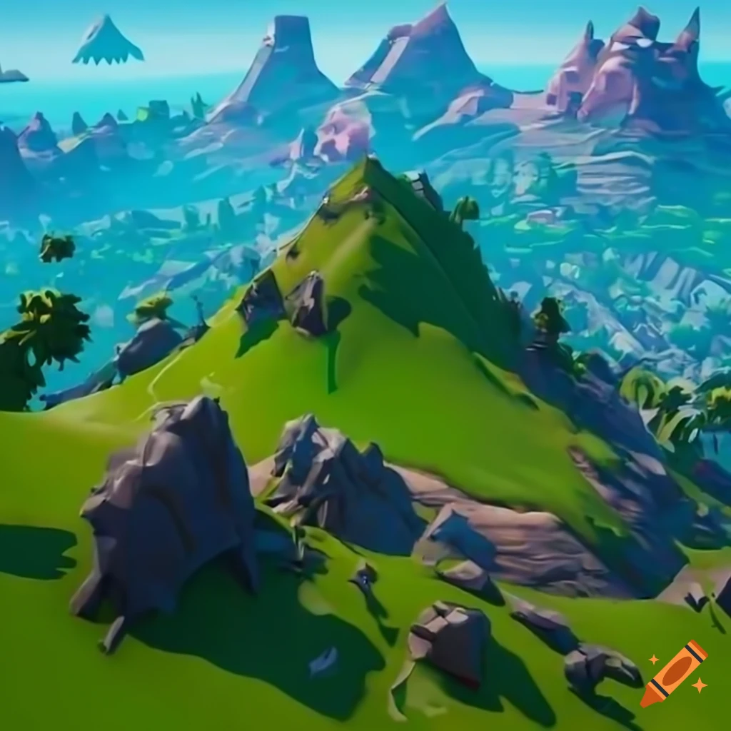 Landscape with a hill in the middle in fortnite graphics on Craiyon