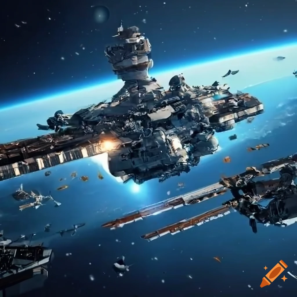 Space ship docking at sci-fi space station near a planet on Craiyon