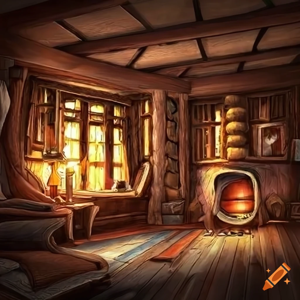 Cozy fantasy cabin interior on Craiyon