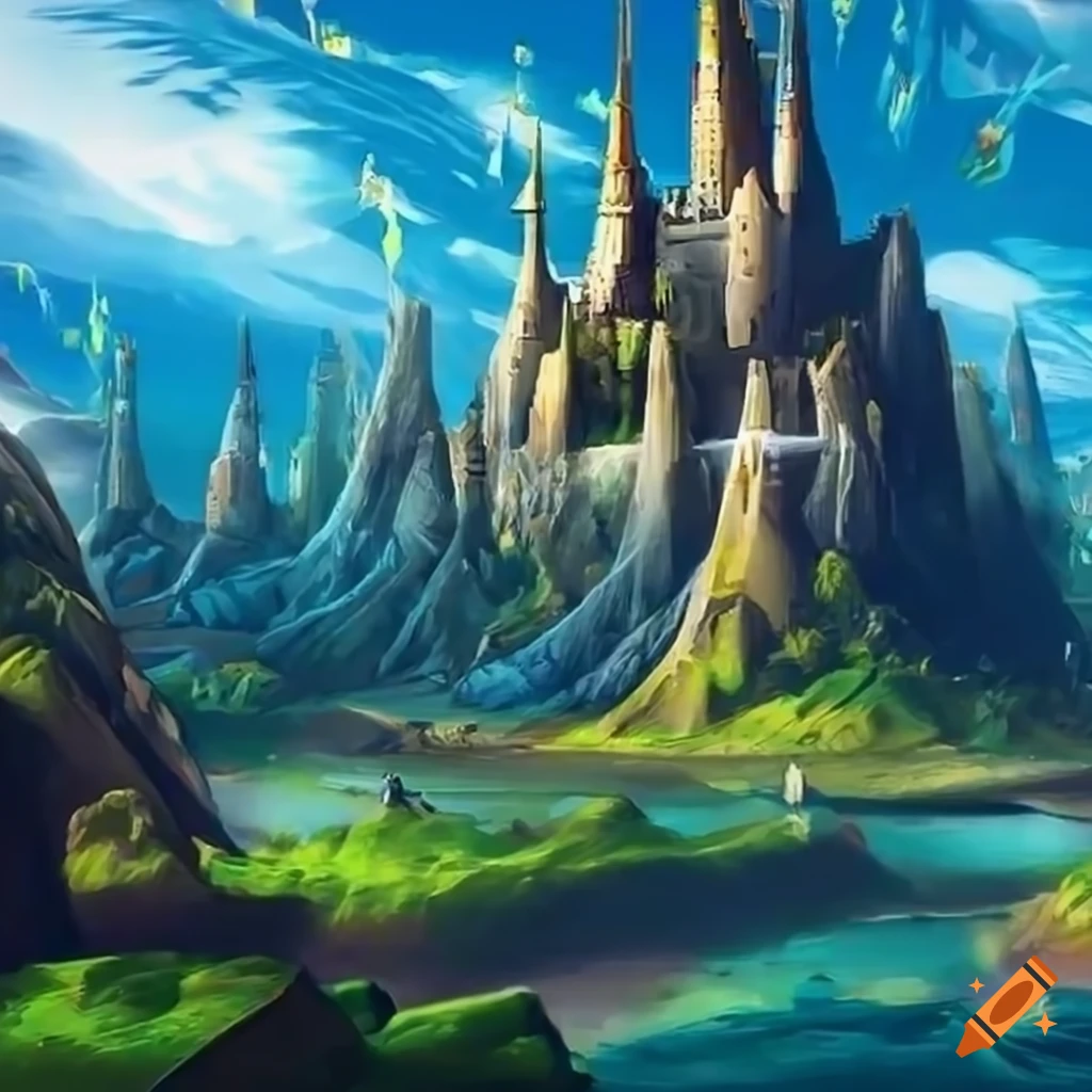 Alien world landscape with castles on Craiyon