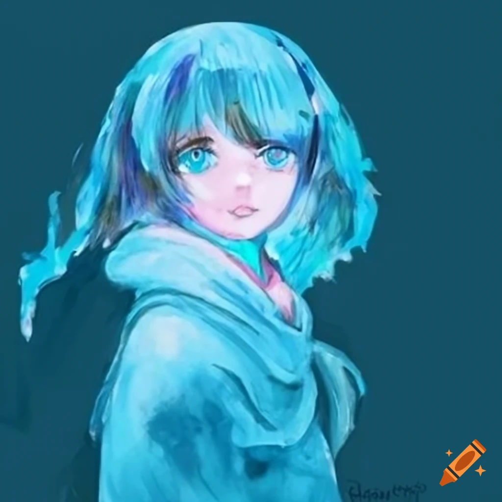 Watercolor anime girl with a double exposure of a whale shark on Craiyon