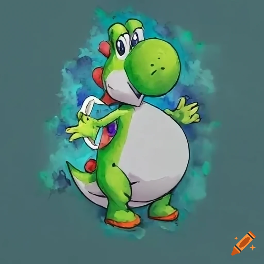 Green yoshi from super mario with a large belly on Craiyon