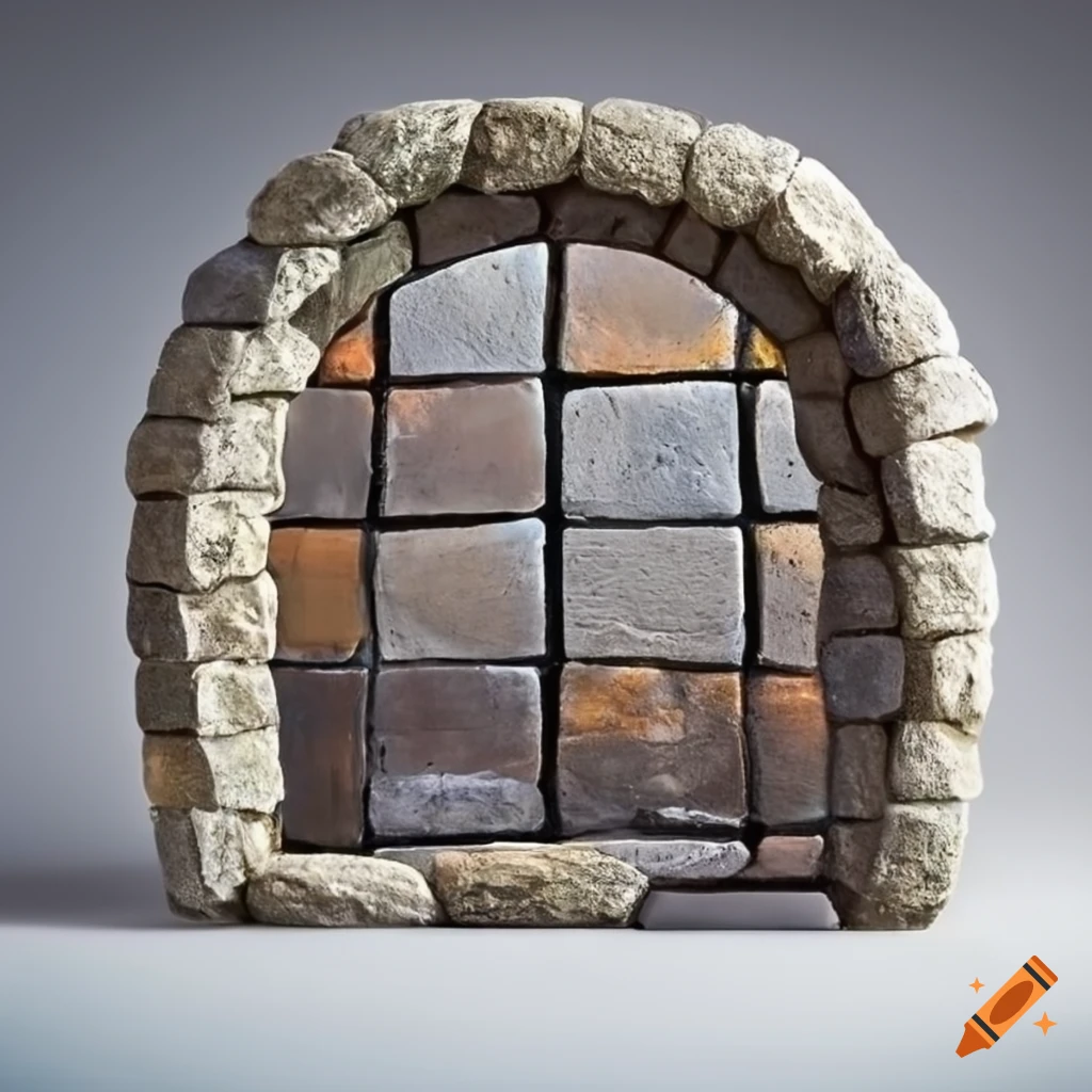 Cobblestone window with thick stone and small glass on Craiyon