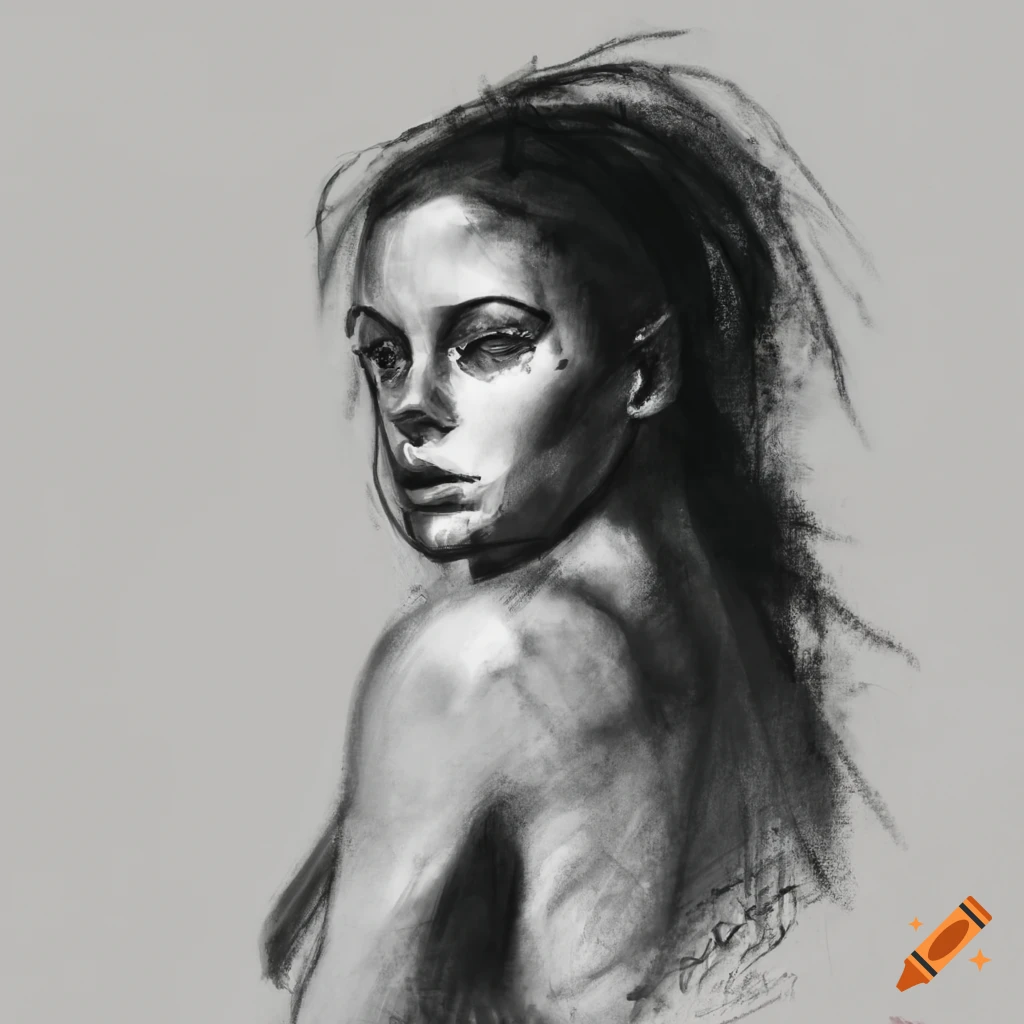 Charcoal sketch capturing female movement on Craiyon