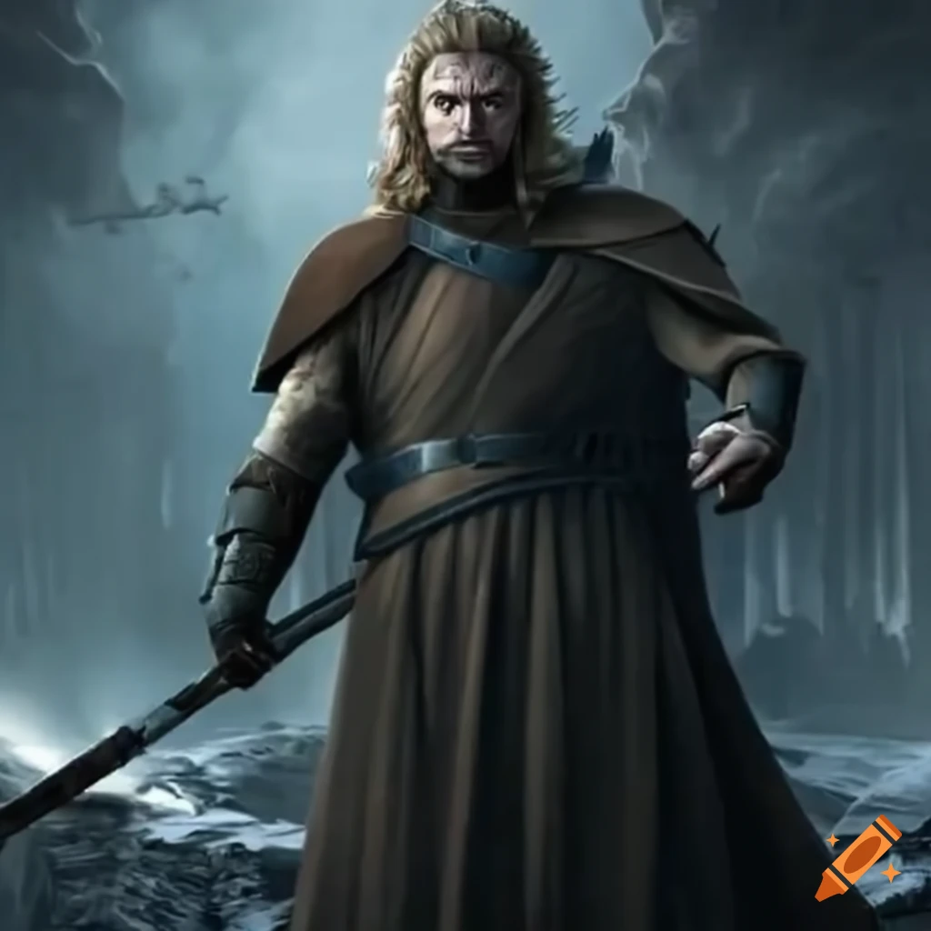 White tyrell soldier with brown hair holding a lance on Craiyon