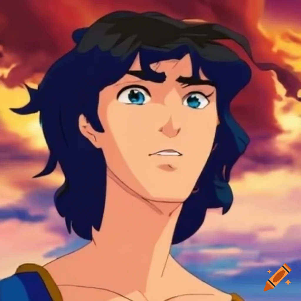 Aerial fighting scene with Prince Eric in an anime style on Craiyon