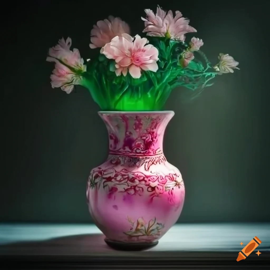 Ornate Chinese vase with flowers in dramatic lighting on Craiyon