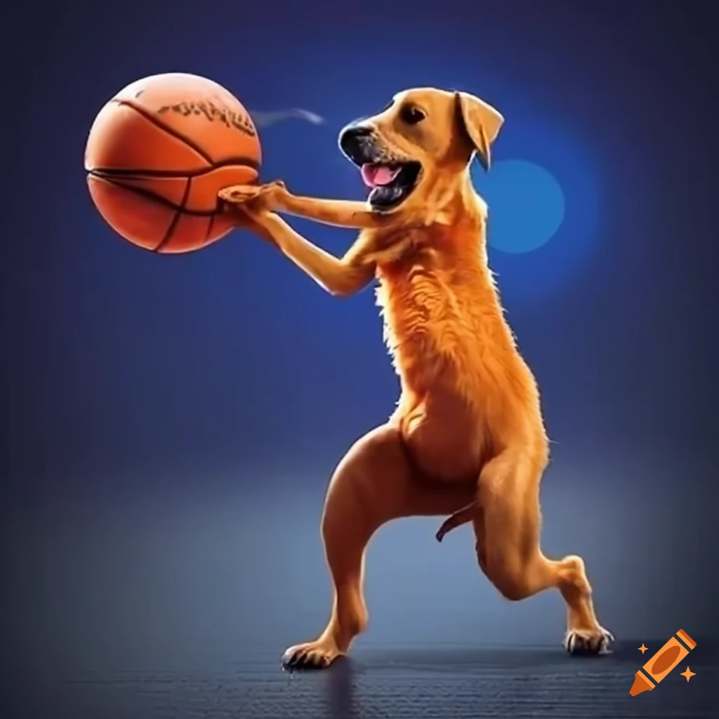 Dog playing basketball on Craiyon