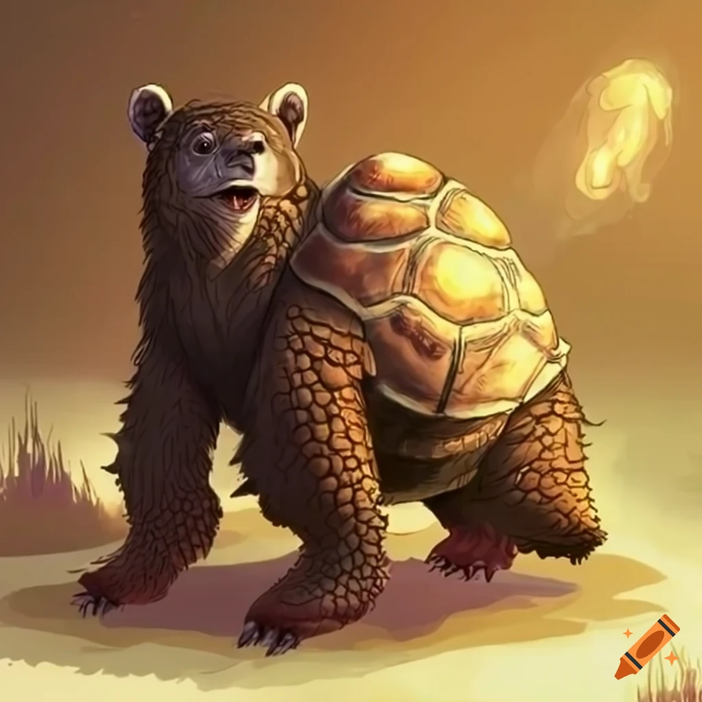Mythical tortoise-bear hybrid with strong, long legs on Craiyon
