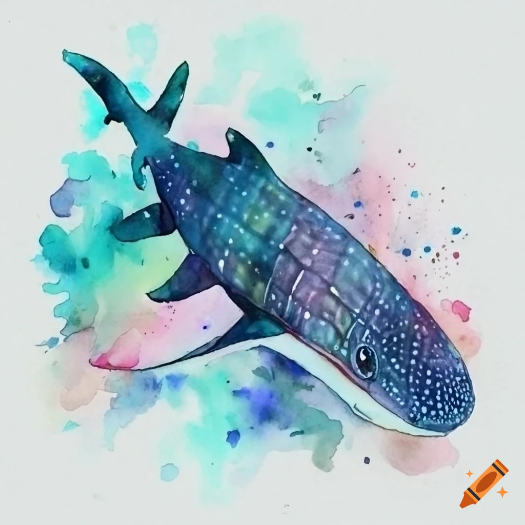 Watercolour painting of a whale shark on Craiyon