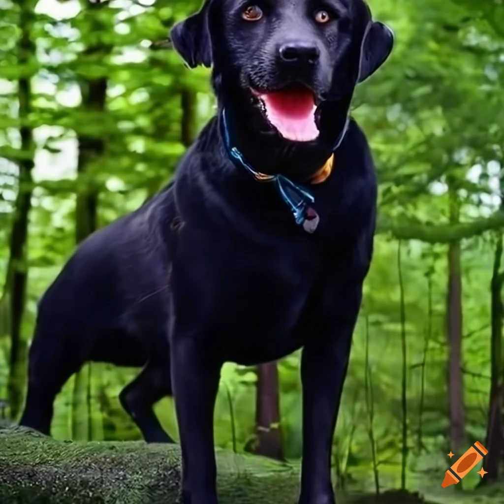 Captivating black labrador in a lush forest setting on Craiyon