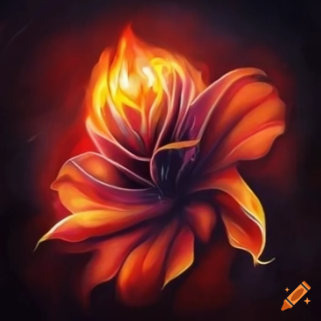 Fire flower with detailed flame petals in dark fantasy art on Craiyon