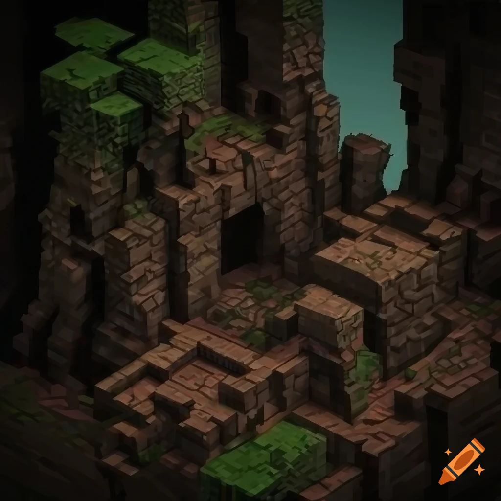 Geological isometric forest terrain inspired by Exanima, Minecraft, and ...