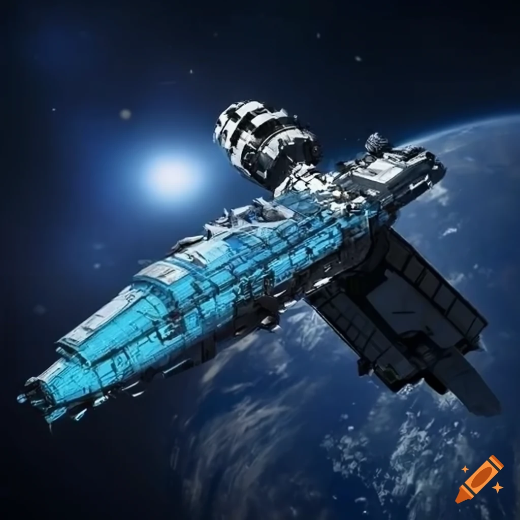 Space ship docking at a sci-fi space station near a planet on Craiyon